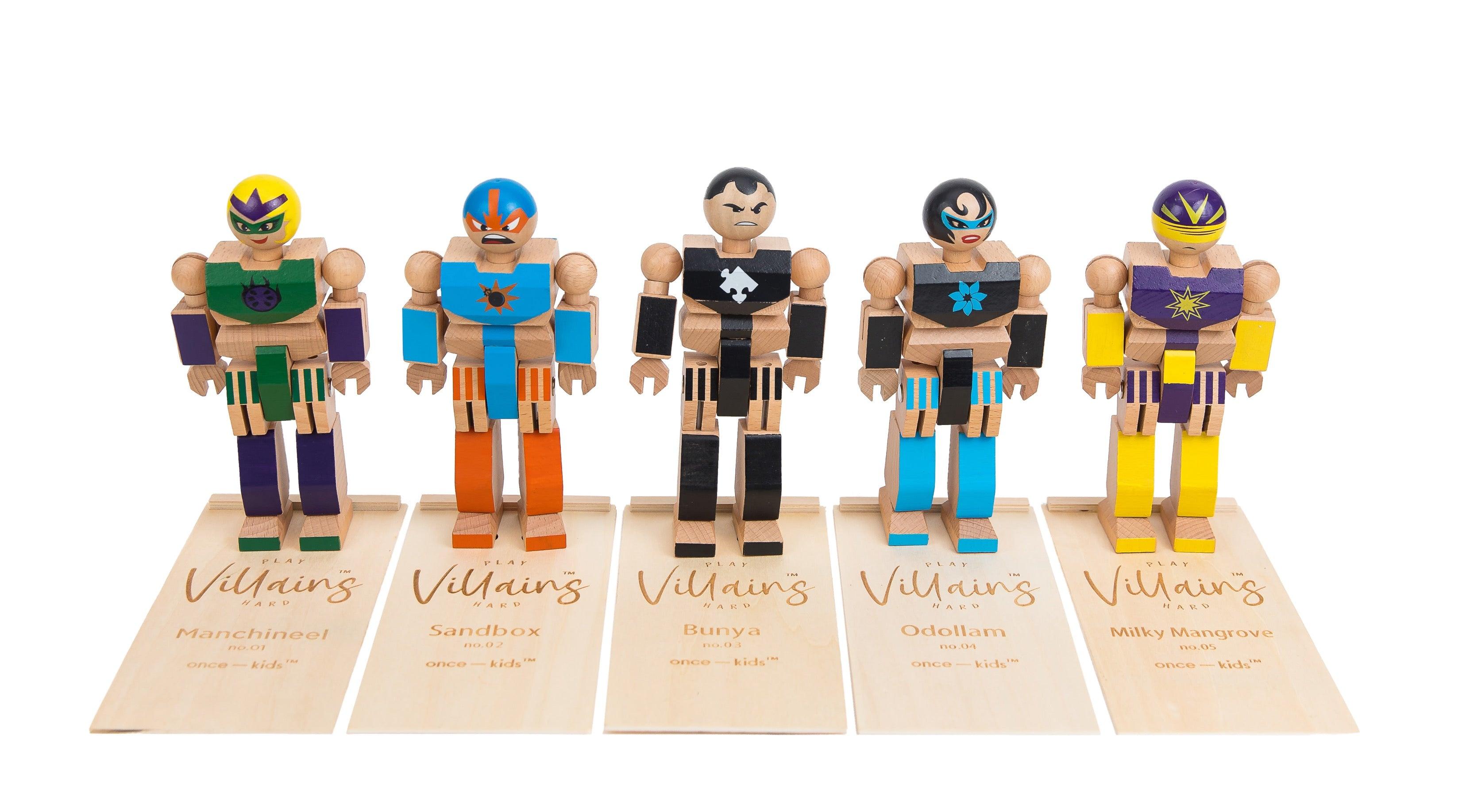 Once Kids Playhard Villains | Eco-Friendly Wooden Action Figures