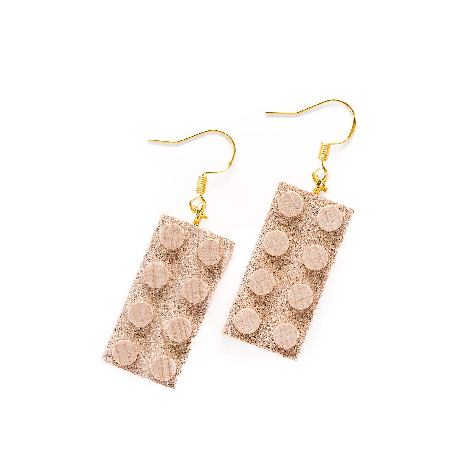 Once Kids Makers Bricks - Natural Wooden Brick 2x4 Dangle Earrings