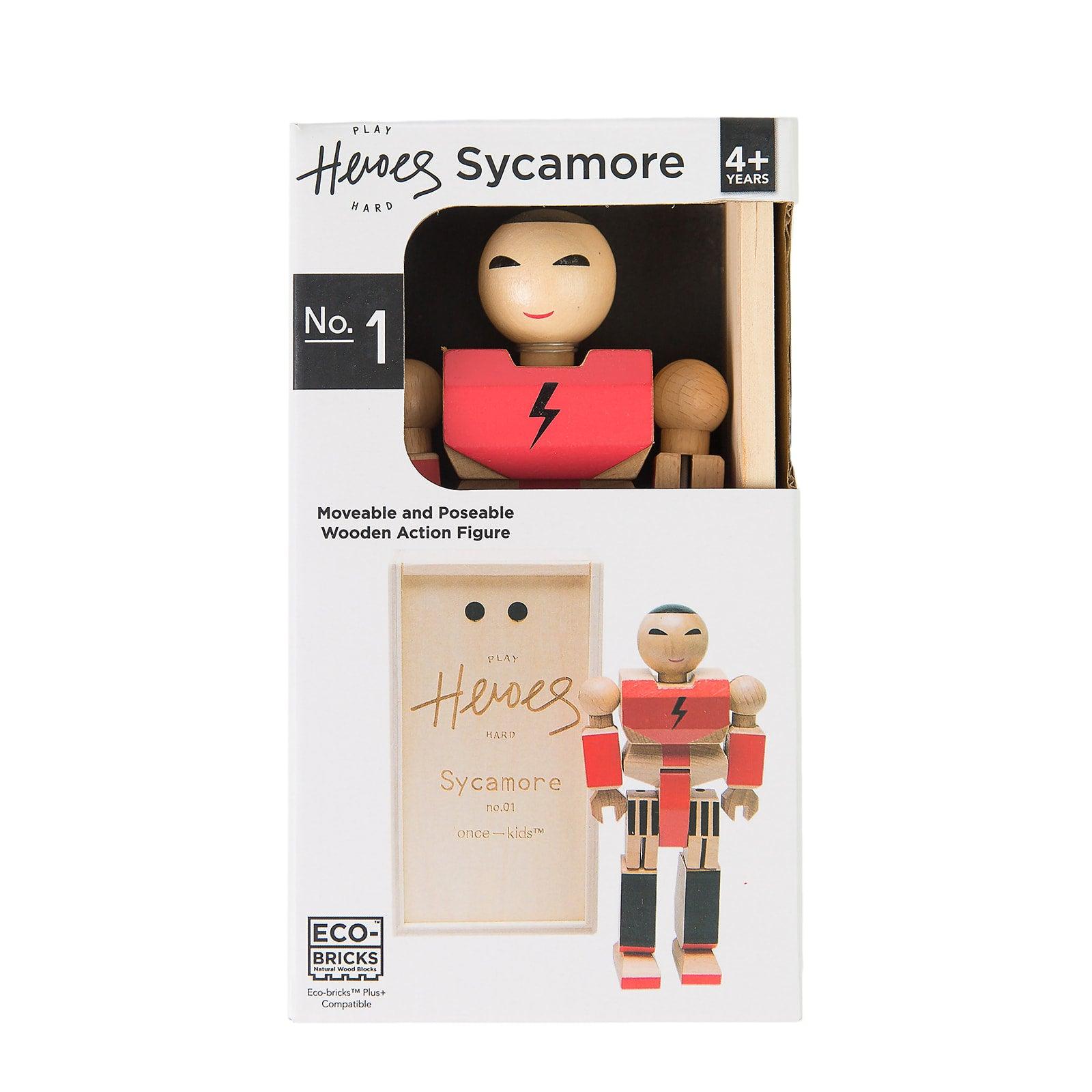 Once Kids Wood Action Figure Playhard Heroes #1 Sycamore