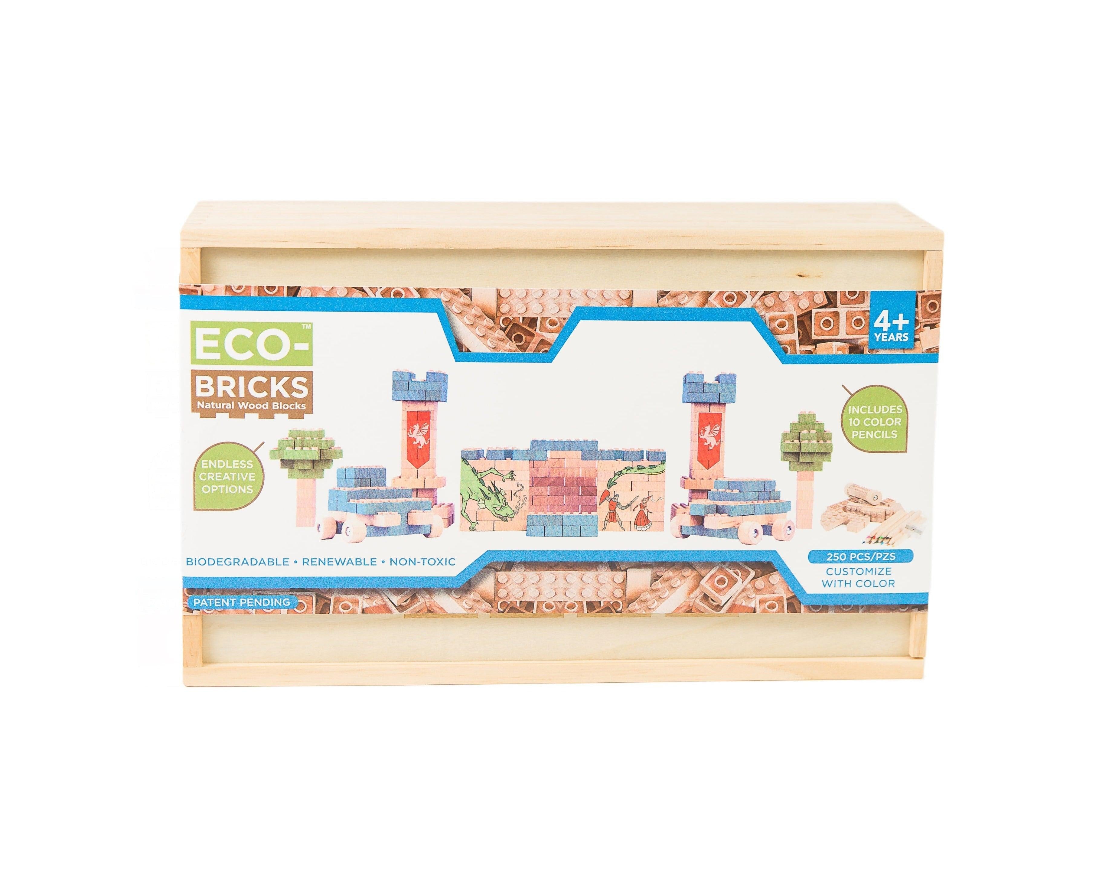 Once Kids Eco-bricks Wooden Bricks 250 Piece - Build and Color