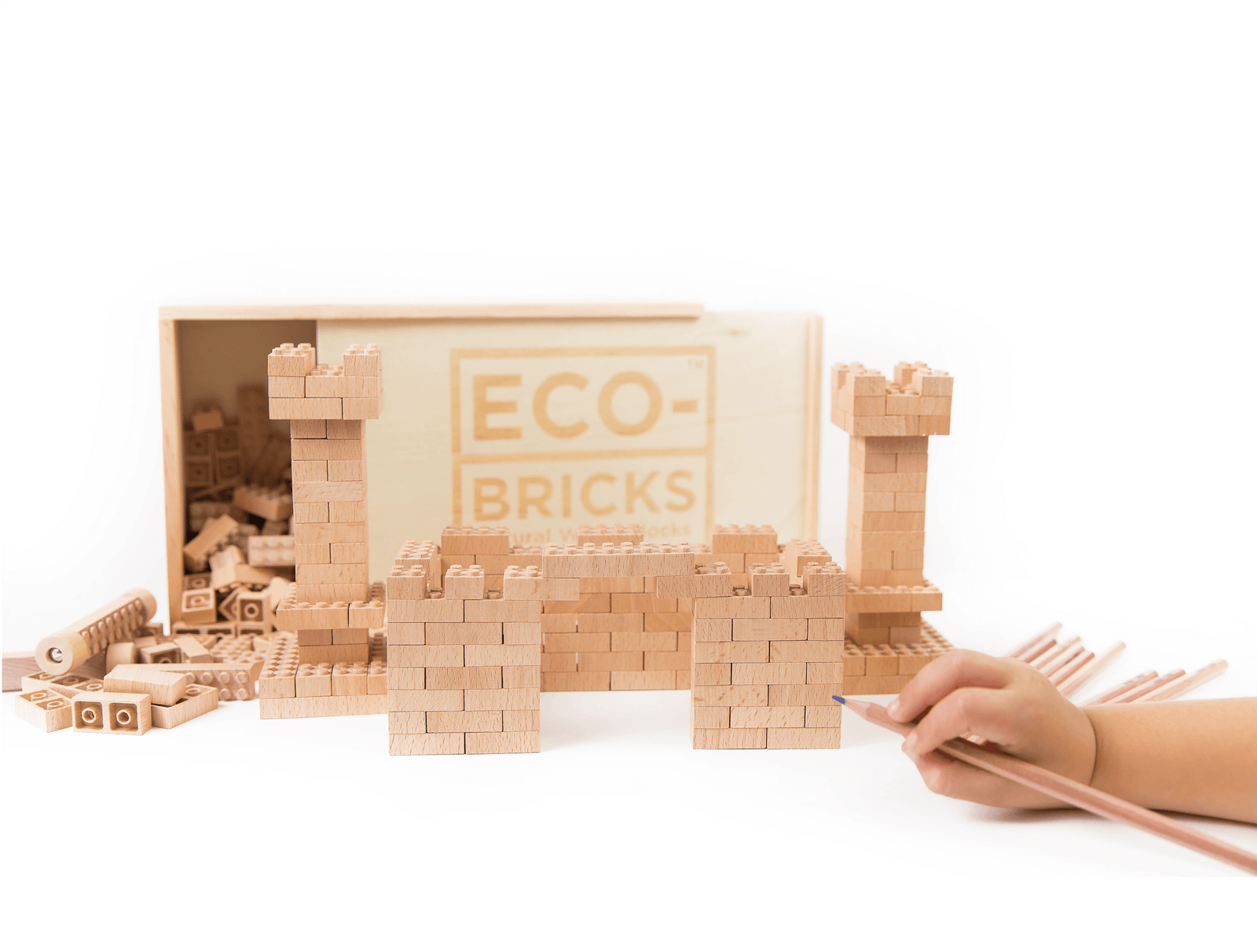 Once Kids Eco-bricks Wooden Bricks 250 Piece - Build and Color