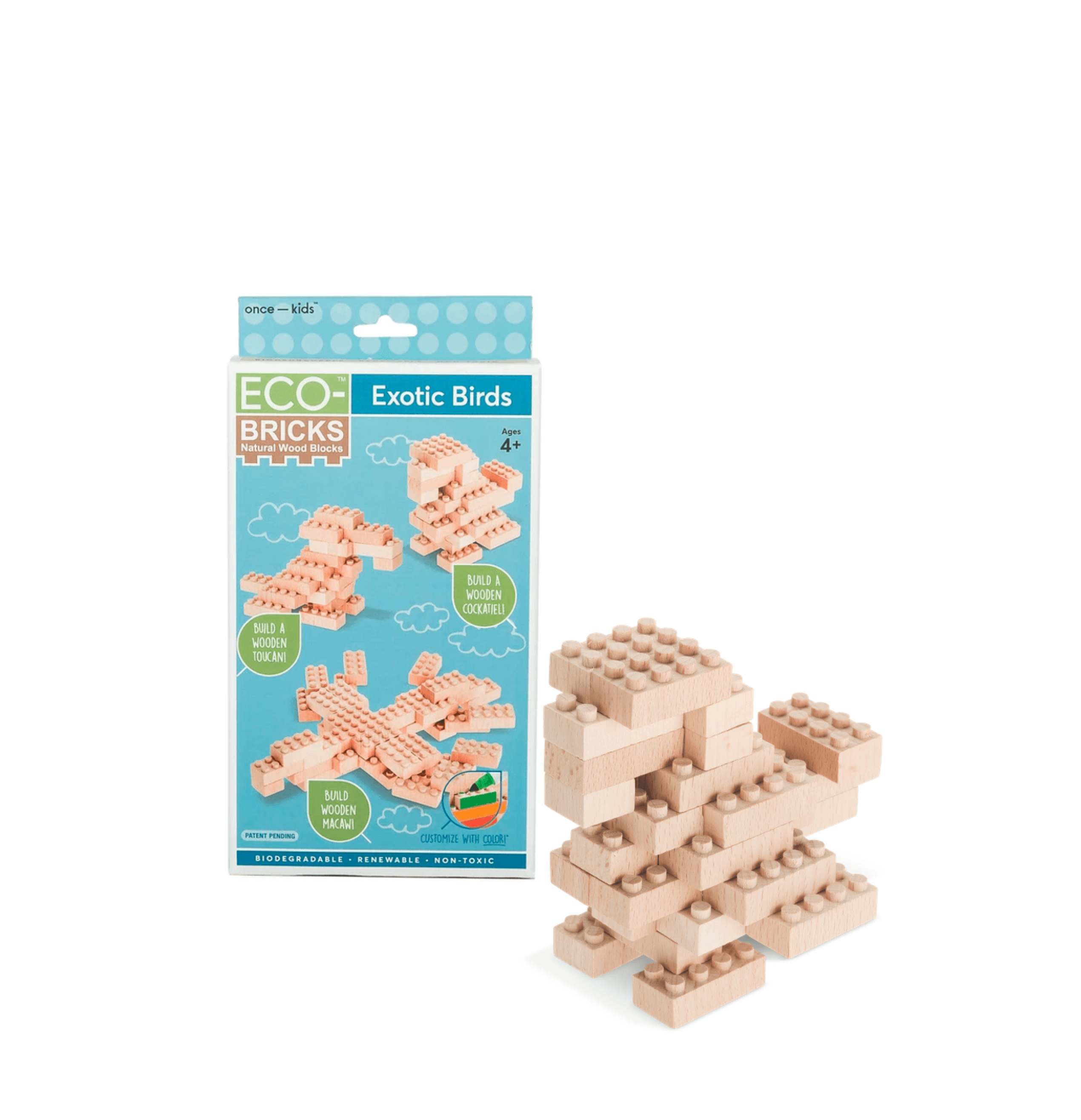 Eco-bricks Wooden Bricks 3 in 1 Exotic Birds Set - Natural & STEM