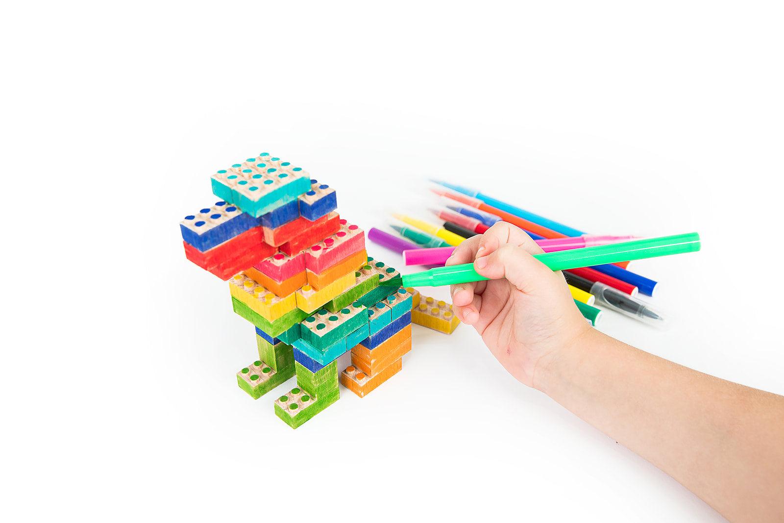 Once Kids Eco-bricks Wood Bricks 3 in 1 Build - Color Your Own Dogs