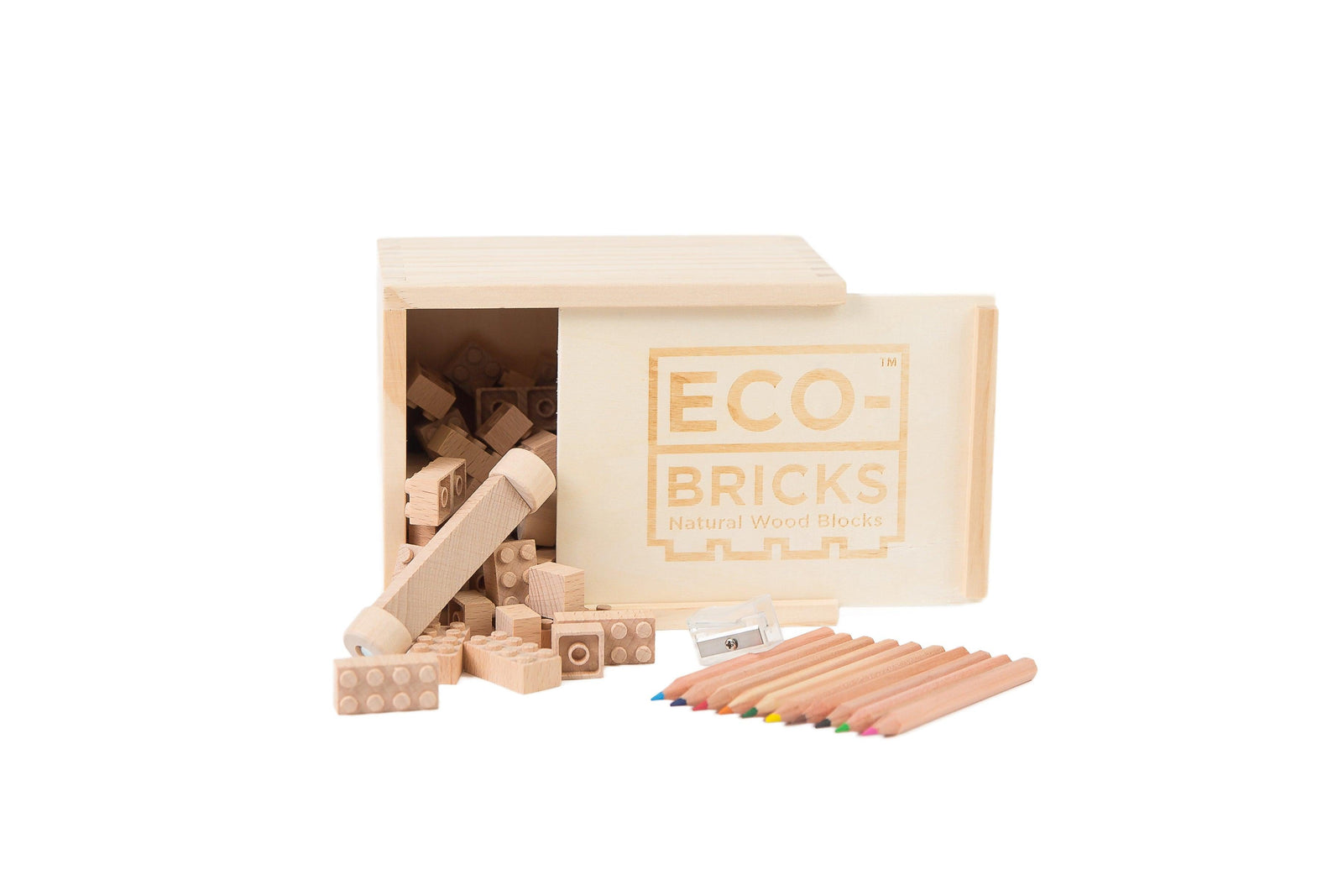 Eco-bricks Wooden Bricks 45 Piece Set - Natural, Creative & ECO